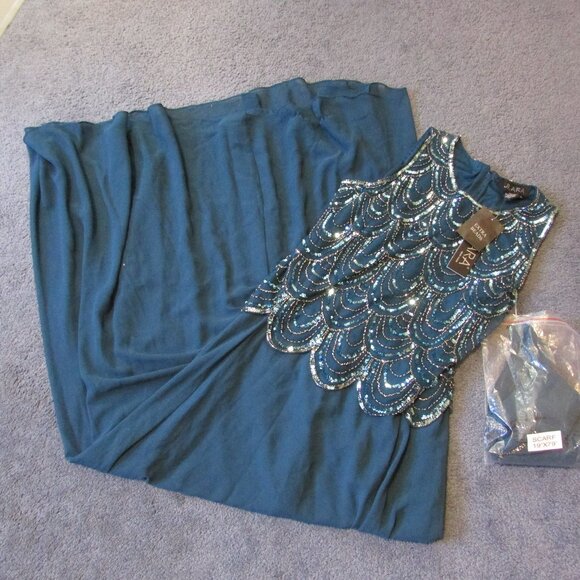 J Kara | Dresses | Nwt J Kara Teal Bead Sequin Formal Gown Wscarf Maxi ...